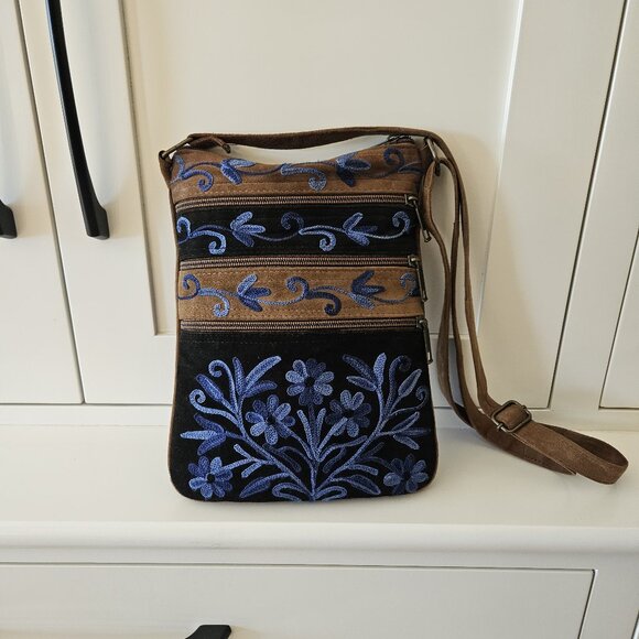 Bags | Beautifully Embroidered Crossbody Suede Purse | Poshmark